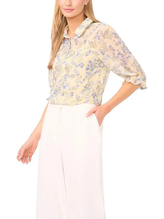 Halogen Floral Print Woven Shirt - Pastel Yellow