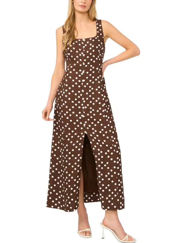 Halogen Polka Dot Sleeveless A-line Dress - Chicory Coffee