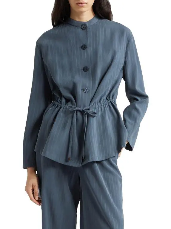 Emporio Armani Pinstripe Drawstring Waist Jacket - Blue