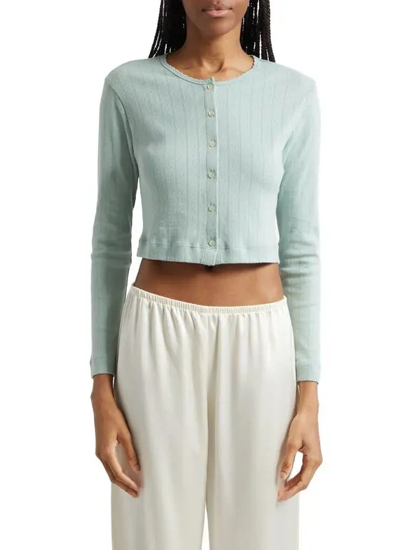 LESET Cotton Pointelle Crop Cardigan - Eucalyptus