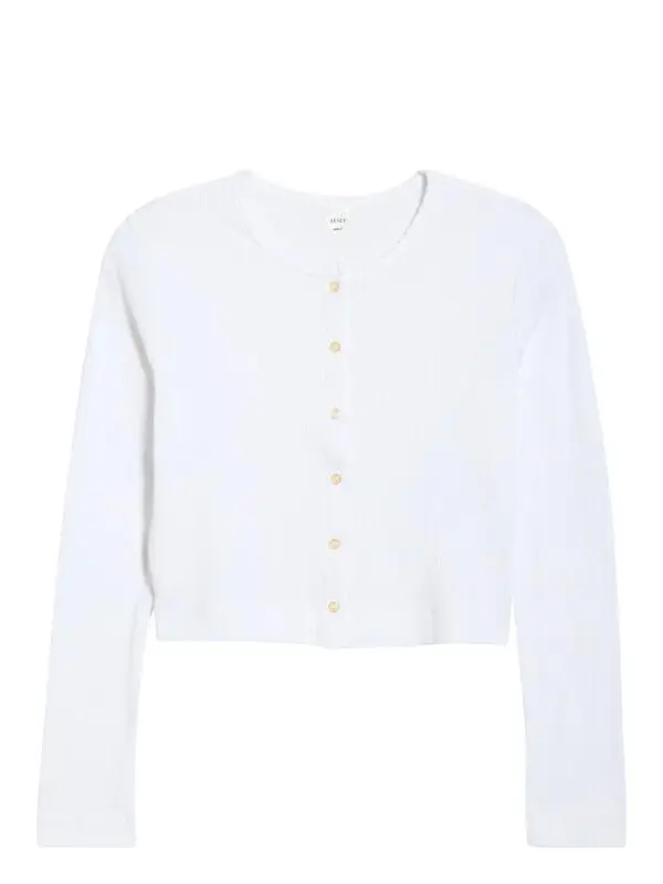 LESET Cotton Pointelle Crop Cardigan - White