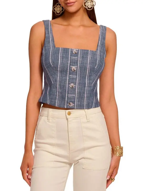 Ramy Brook Striped Cotton-blend Top - Indigo Stripe