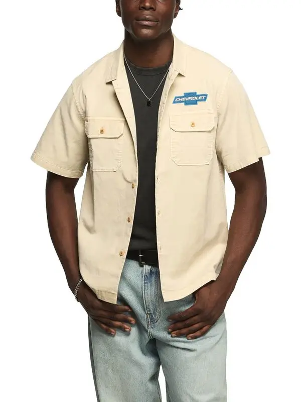 Lucky Brand Chevy Garage Graphic Button-up Shirt - Silver Birch
