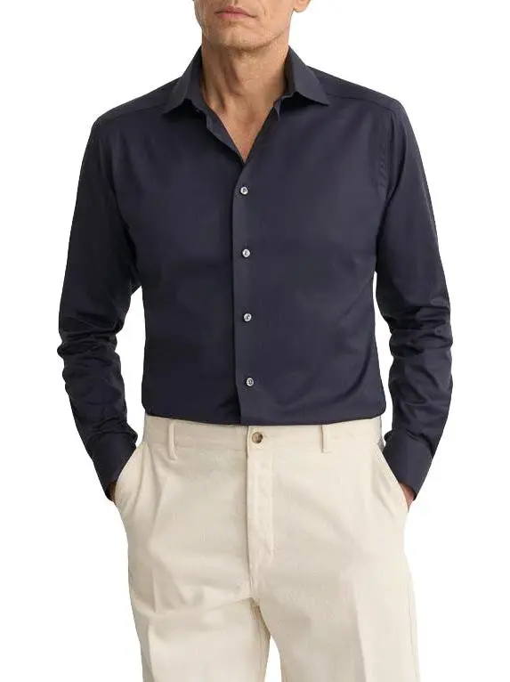 Eton Contemporary Fit Solid Cotton Twill Dress Shirt - Navy
