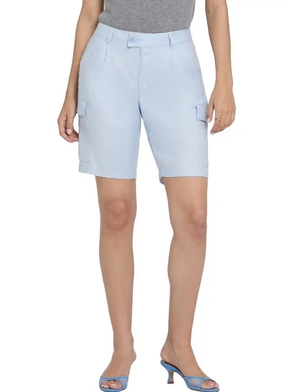 NYDJ Linen-blend Cargo Bermuda Shorts - Blue Clover