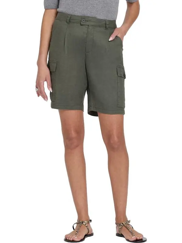 NYDJ Linen-blend Cargo Bermuda Shorts - Desert Green
