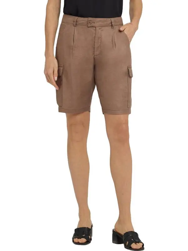 NYDJ Linen-blend Cargo Bermuda Shorts - Toasted Coconut