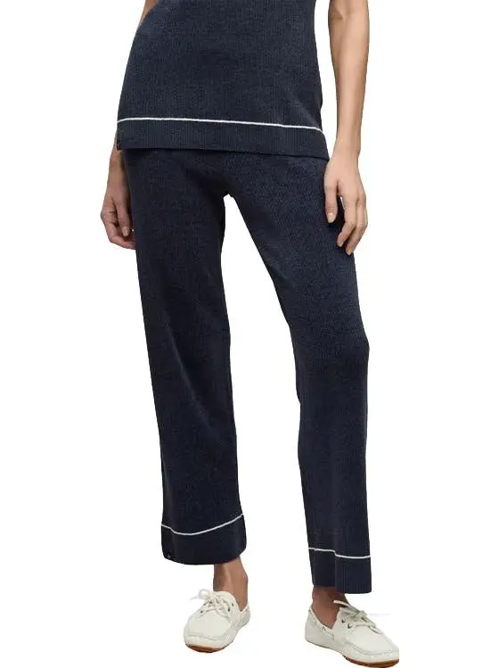 Barefoot Dreams Cozychic Ultra Lite Contrast Stripe Rib Ankle Pants - Indigo-pearl