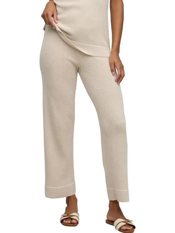 Barefoot Dreams Cozychic Ultra Lite Contrast Stripe Rib Ankle Pants - Stone-pearl