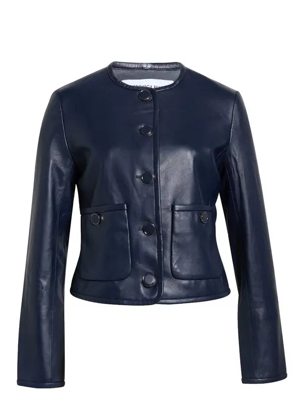 Veronica Beard Andrea Lambskin Leather Jacket - Navy