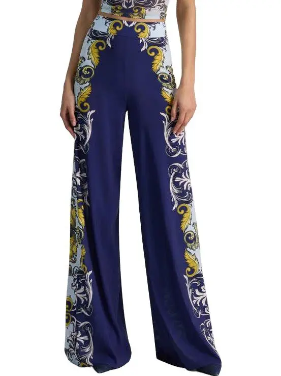 Alice + Olivia Athena Scarf Print Wide-leg Pants - Antique Scroll