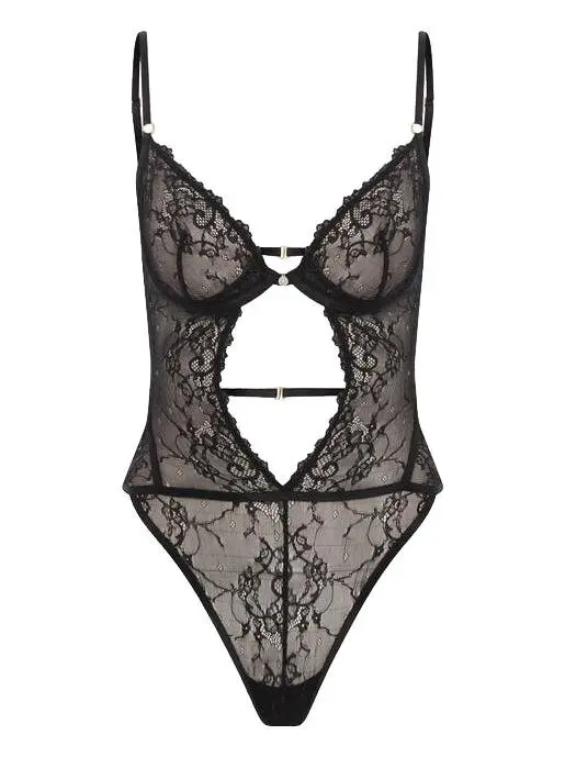 HOUSE OF SILK Charlotte Lace Bodysuit - Black