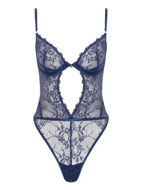 HOUSE OF SILK Charlotte Lace Bodysuit - Navy