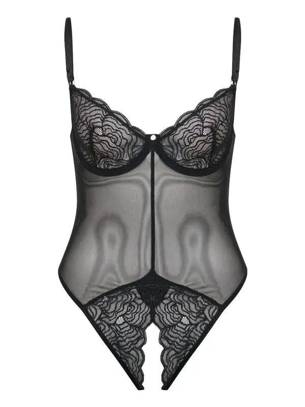 HOUSE OF SILK Béatrice Ouvert Lace Bodysuit - Black