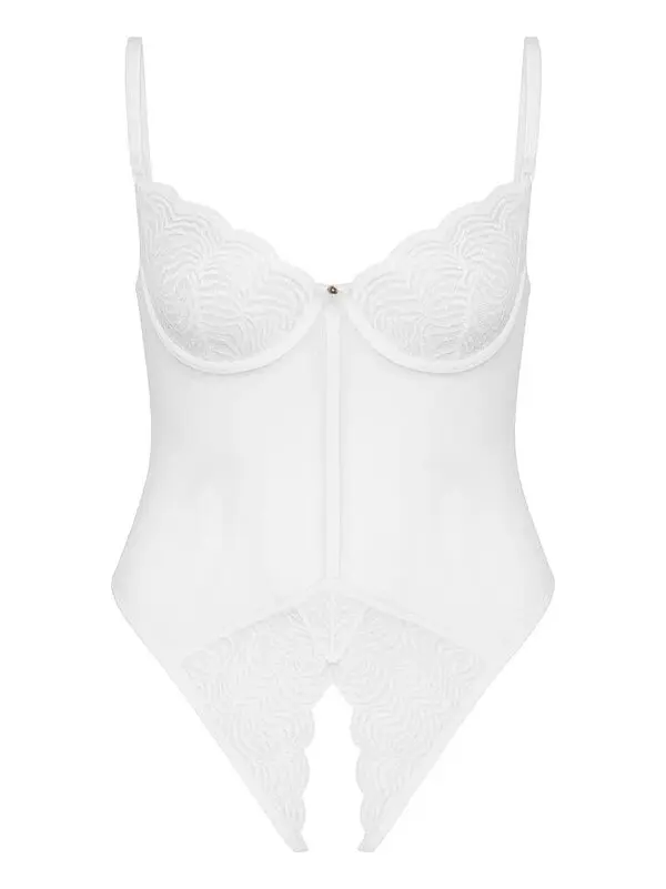 HOUSE OF SILK Béatrice Ouvert Lace Bodysuit - White