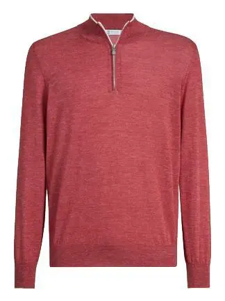 Brunello Cucinelli Cashmere, Silk, And Hemp Half-zip Sweater - Strawberry