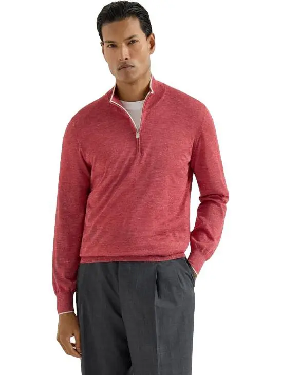Brunello Cucinelli Cashmere, Silk, And Hemp Half-zip Sweater - Strawberry