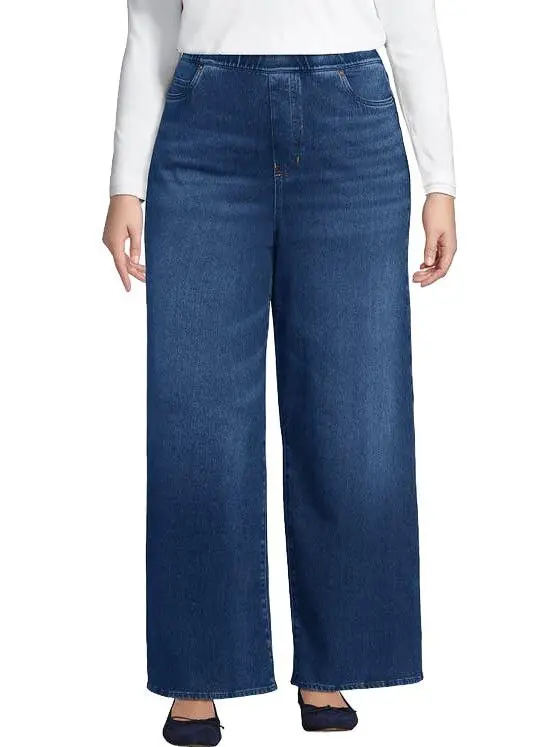 LANDS' END Starfish Denim High Rise Wide Leg Jeans - Indigo Tide Blue