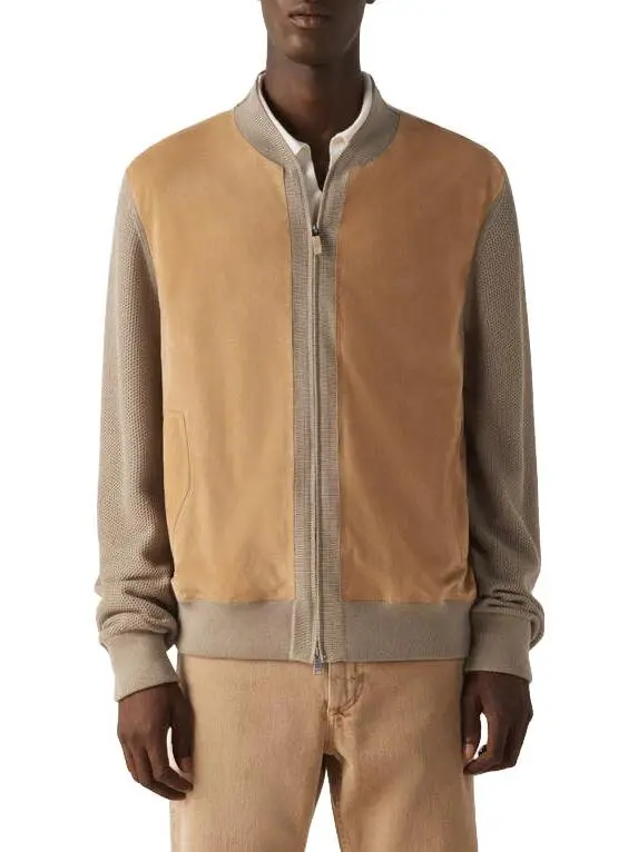 Zegna Cashmere And Suede Hybrid Bomber Jacket - Beige