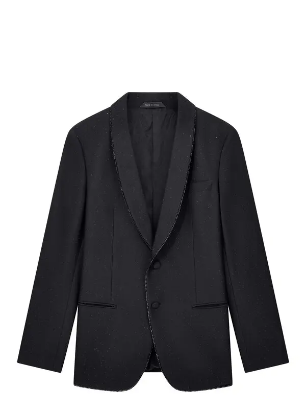 Giorgio Armani Single-breasted Jacket In Wool Crepe Asv - Black