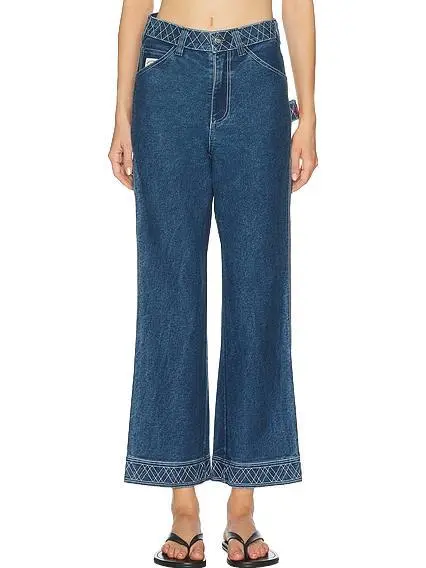 BODE Embroidered Knolly Brook Straight Leg Jeans - Indigo