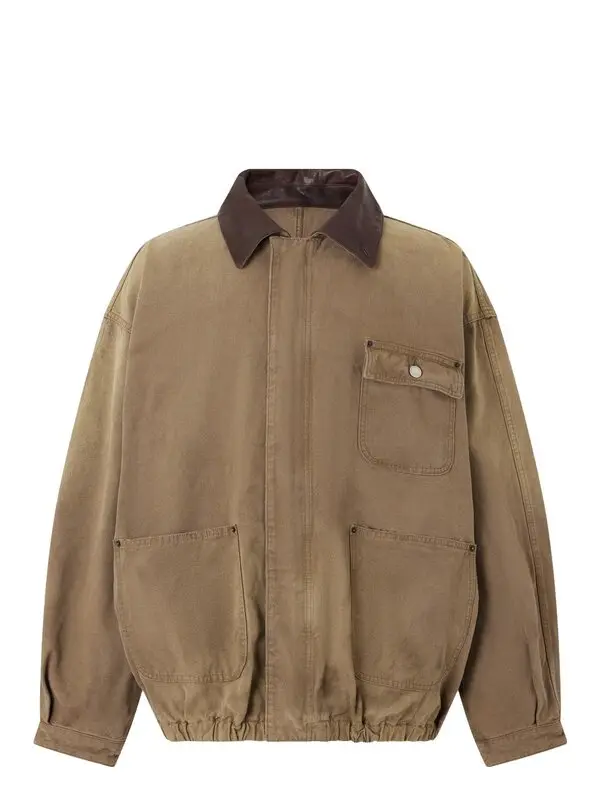 SSSTEIN Leather-trimmed Garment-dyed Cotton-canvas Jacket - Brown