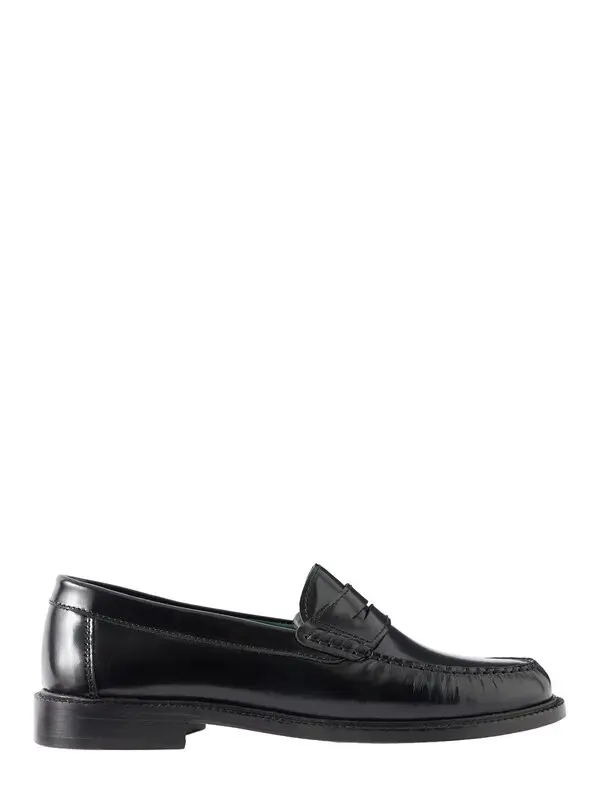 VINNY'S Yardee Polished-leather Penny Loafers - Black