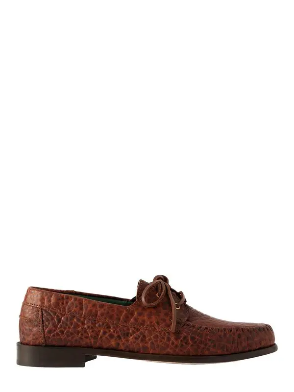 VINNY'S Millo Croc-effect Leather Boat Shoes - Brown
