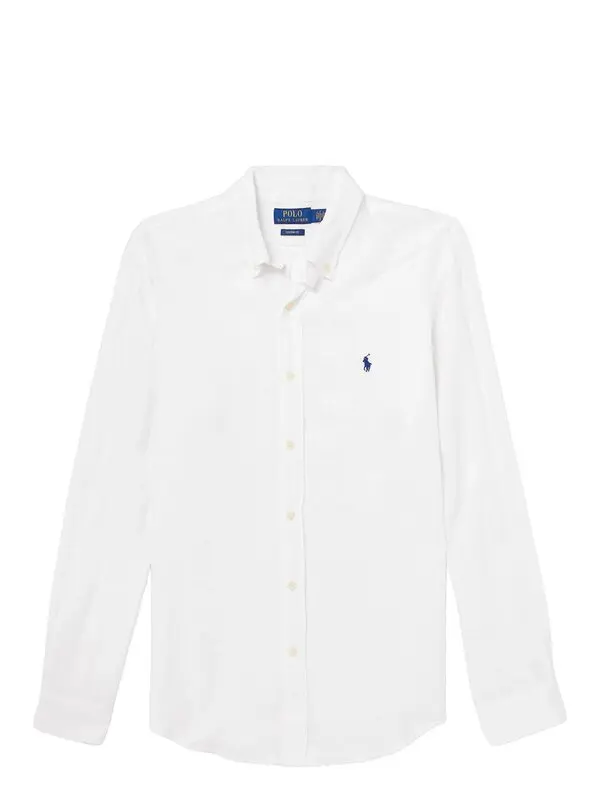 Polo Ralph Lauren Button-down Collar Logo-embroidered Linen Shirt - White