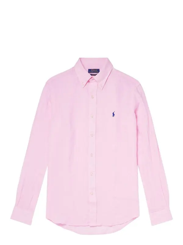 Polo Ralph Lauren Button-down Collar Logo-embroidered Linen Shirt - Pink