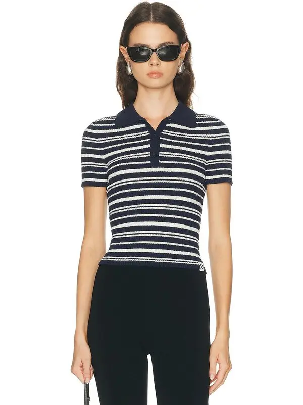 Simkhai Averie Knit Polo Top - Midnight Stripe