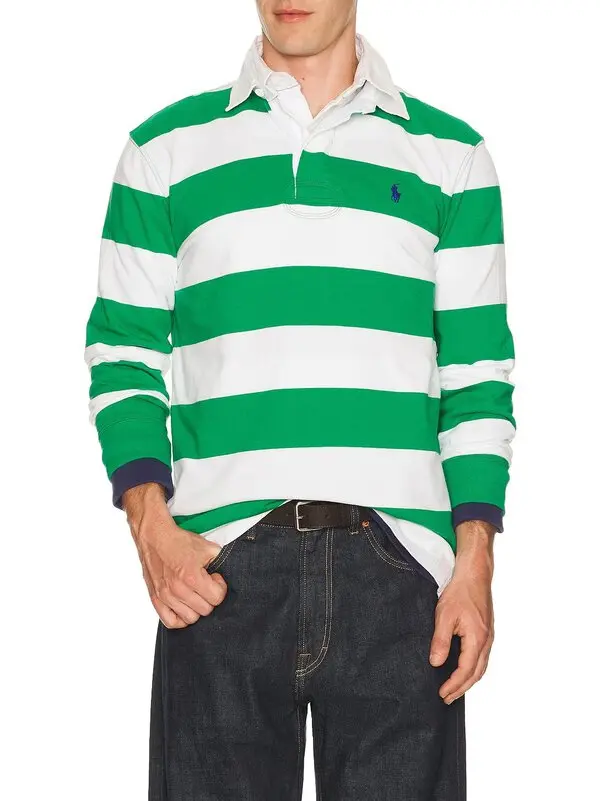 Polo Ralph Lauren Long Sleeve Iconic Stripe Rugby Polo In ,white - Green