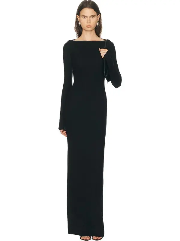 Eterne Long Sleeve Boatneck Maxi Dress - Black