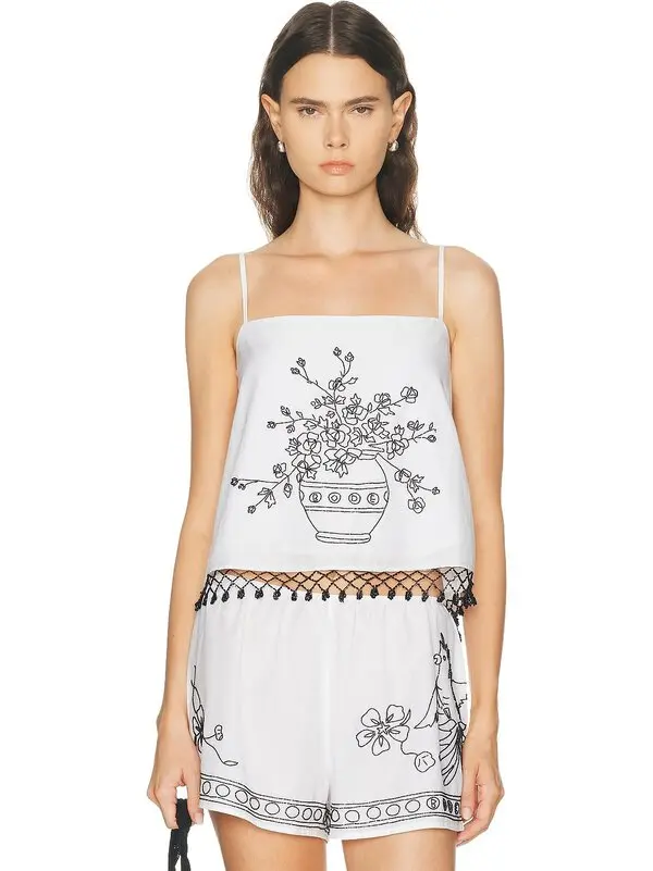 BODE Beaded Rosebloom Tank Top - White