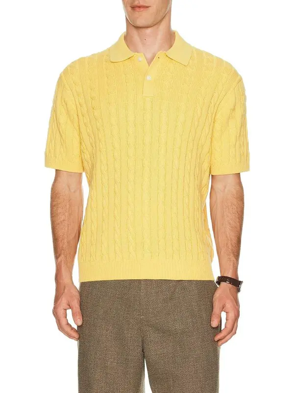 BEAMS Knit Polo Cable In Green - Yellow
