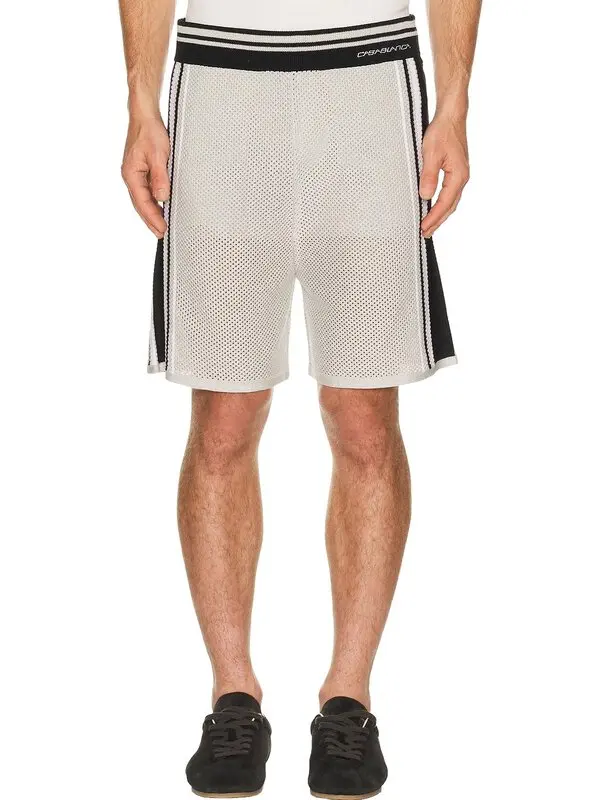 Casablanca Metallic Mesh Stripe Shorts - Silver & Black