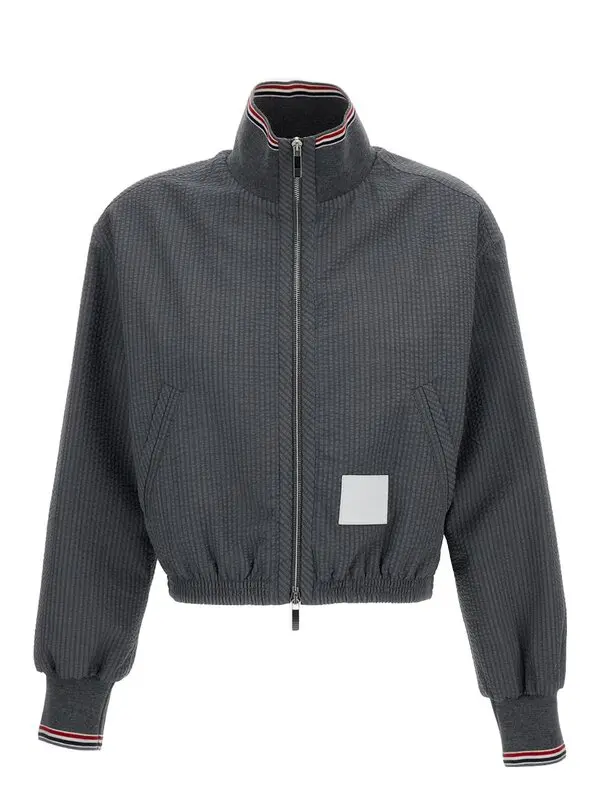 Thom Browne Cropped Seersucker Wool Jacket - Grey