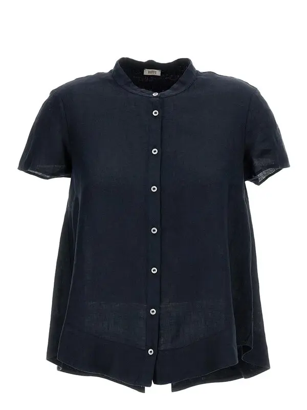 BIFFI Linen Short-sleeve Shirt - Blu
