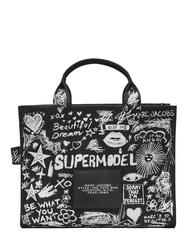 Marc Jacobs The Medium Punk Scribble Canvas Tote Bag - Black