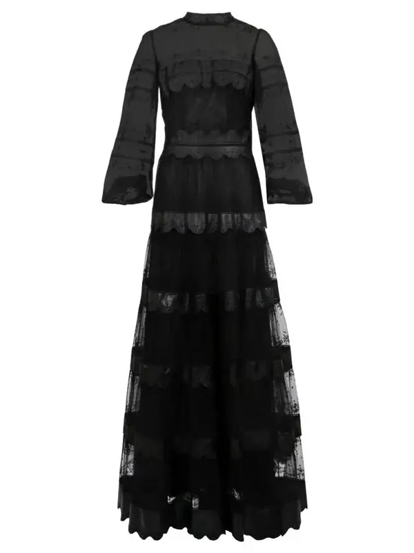 Costarellos Jacey Embroidered Tulle Gown - Black