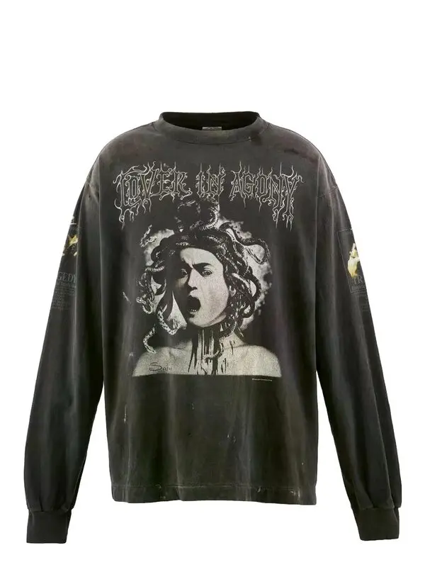 SAINT MXXXXXX Graphic-print Long-sleeve T-shirt - Grey