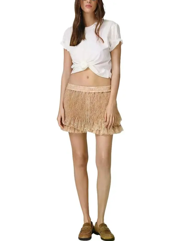 PNK Ruffled Lace-detail Mini Skirt - Neutrals