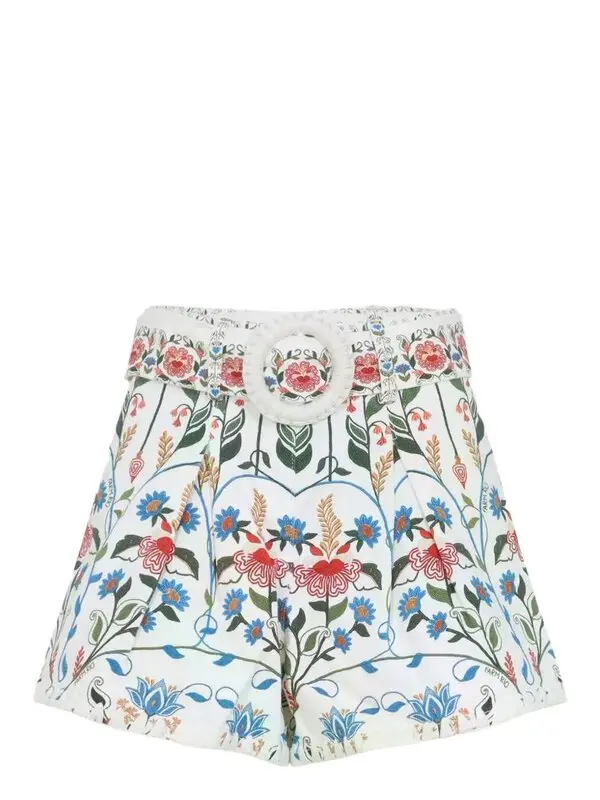 Farm Rio Floral Belted Shorts - White