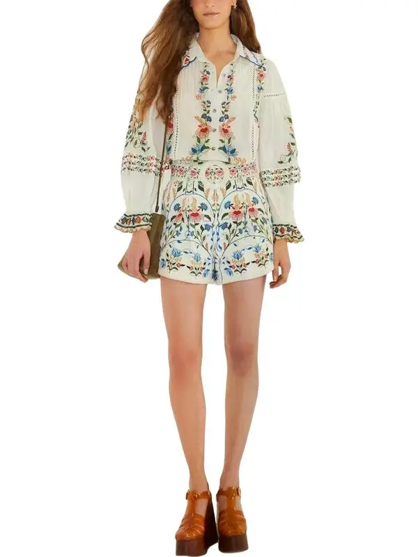 Farm Rio Floral Belted Shorts - White