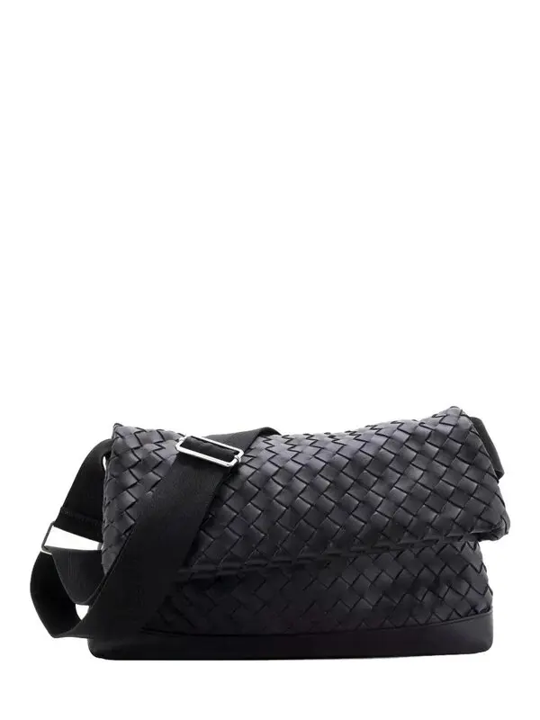 Bottega Veneta Intrecciato Leather Messenger Bag - Black