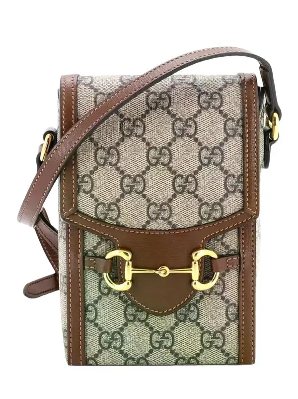 Gucci Horsebit 1955 Gg Coated Canvas With Leather Mini Crossbody Bag - Brown