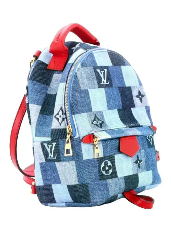 LOUIS VUITTON Palm Springs Damier And Monogram Patchwork Denim Mini Backpack - Blue