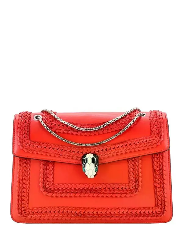 BVLGARI Serpenti Forever Square Plisse Leather Shoulder Bag - Red