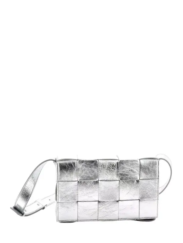Bottega Veneta Cassette Maxi Intrecciato Leather Crossbody Bag - Silver