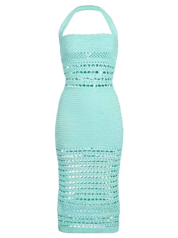 Retrofete Jaycee Crochet Halter Midi Dress - Blue
